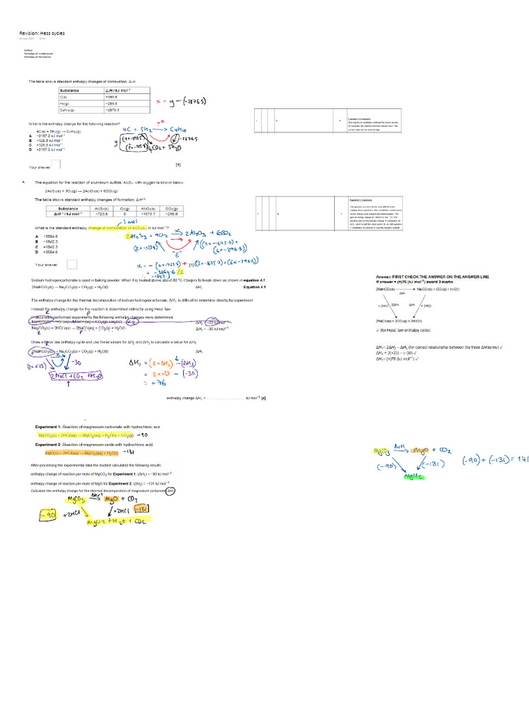 Revision Hess Cycles | PDF
