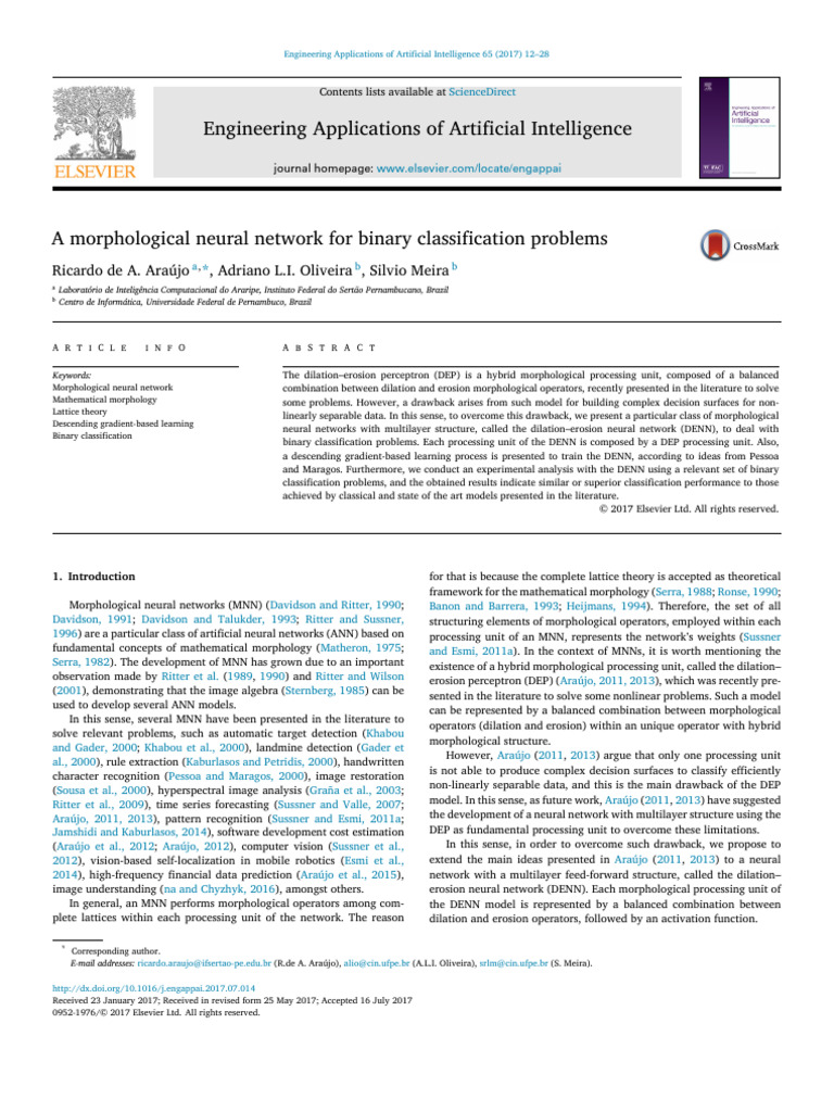 A Morphological Neural Network For Binary Classification Problems | PDF ...
