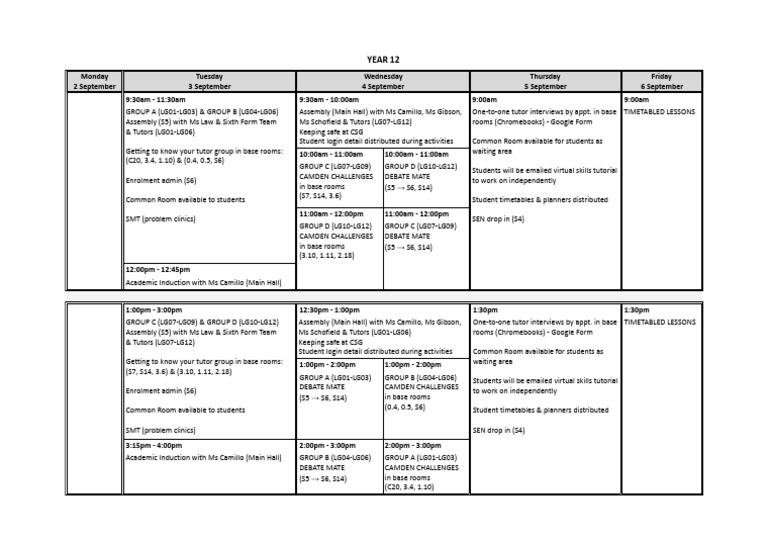 2024 Y12 Induction Programme | PDF