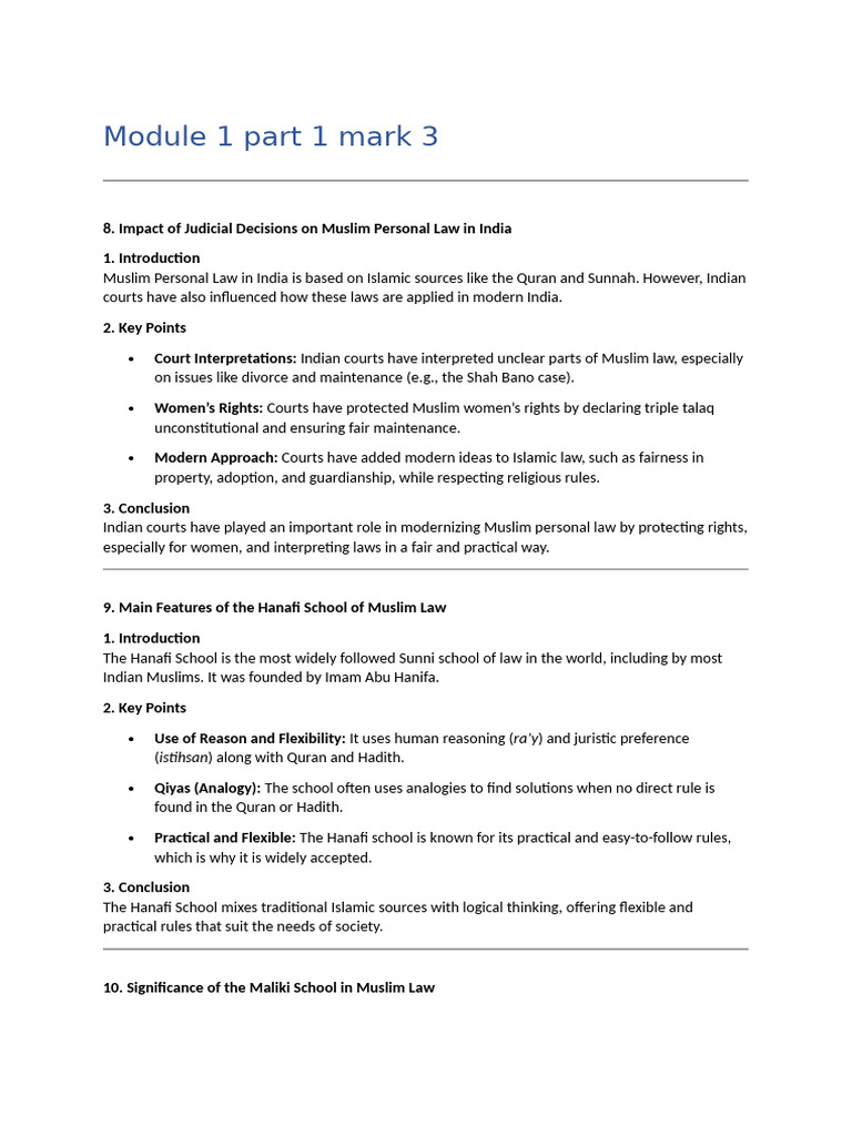Muslim Law Module 1 Part 1 | PDF