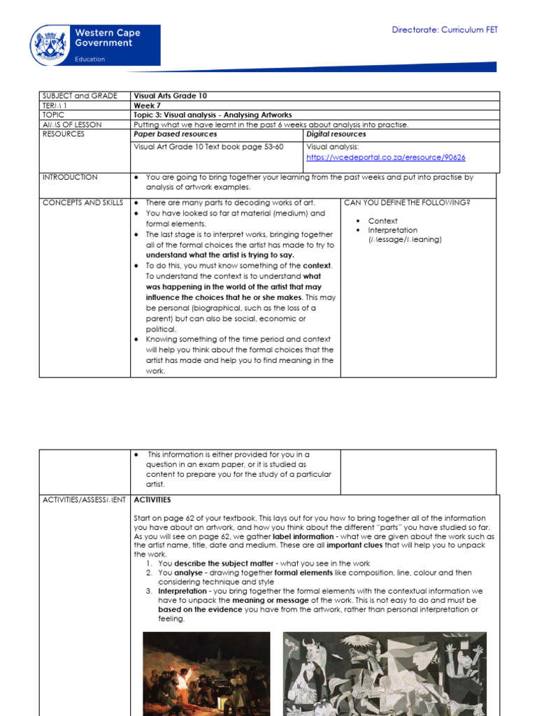 Visual Arts GR 10 T1 W7 - 2021 | PDF | Learning | Human Communication