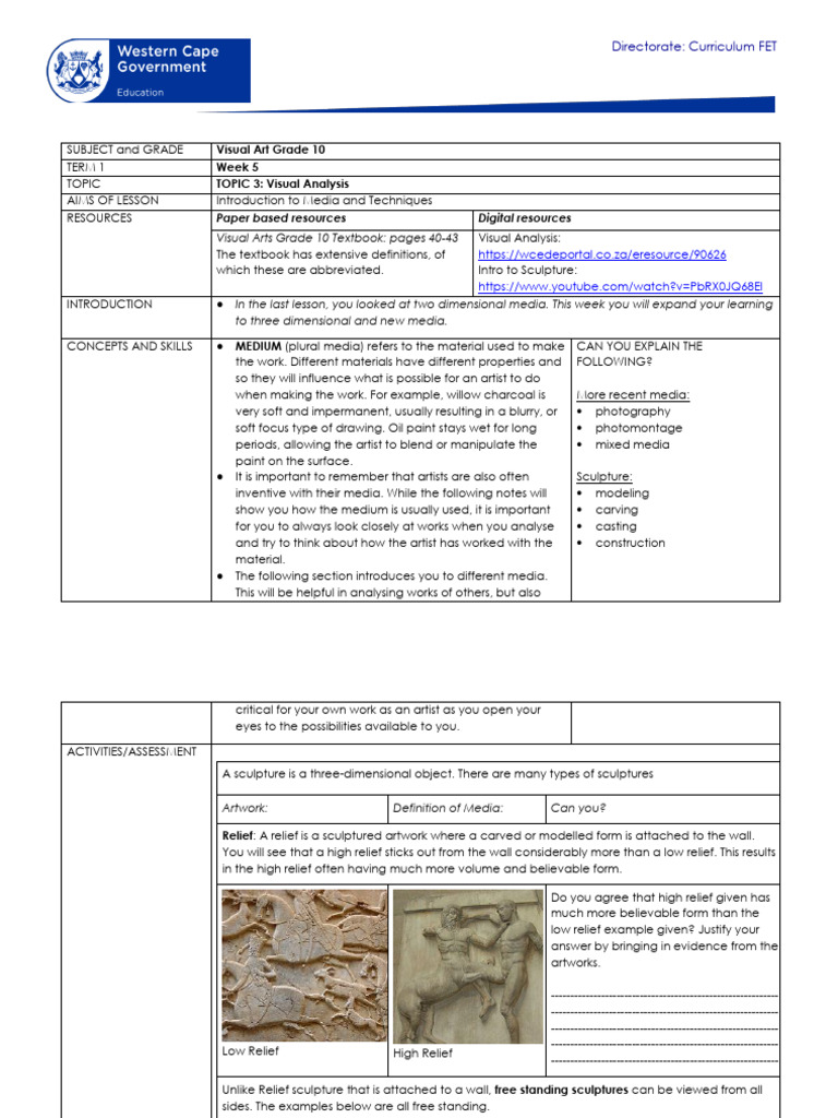 Visual Arts Grade 10 T1 W5 - 2021 | PDF | Relief | Installation Art