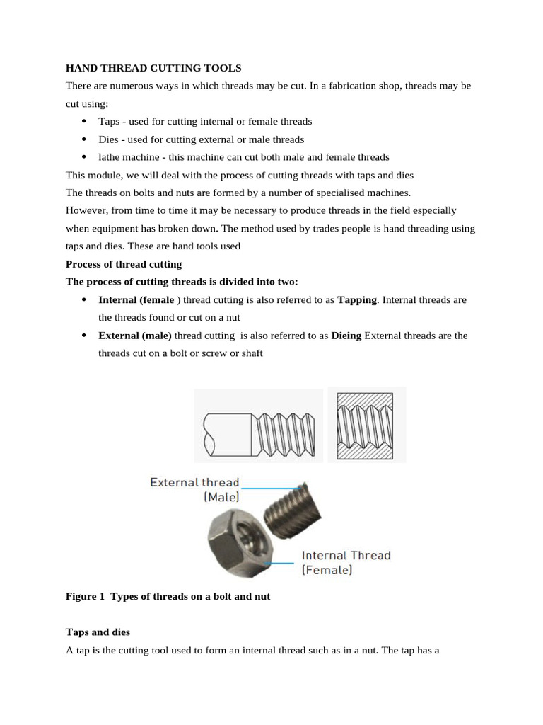 Hand Thread Cutting Tools | PDF | Screw | Mechanical Engineering