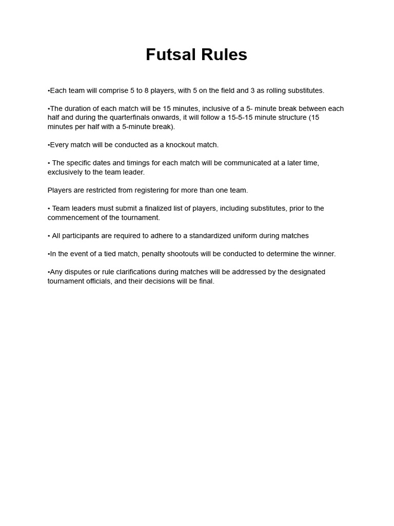 Futsal and 7-a-side Football Rules | PDF
