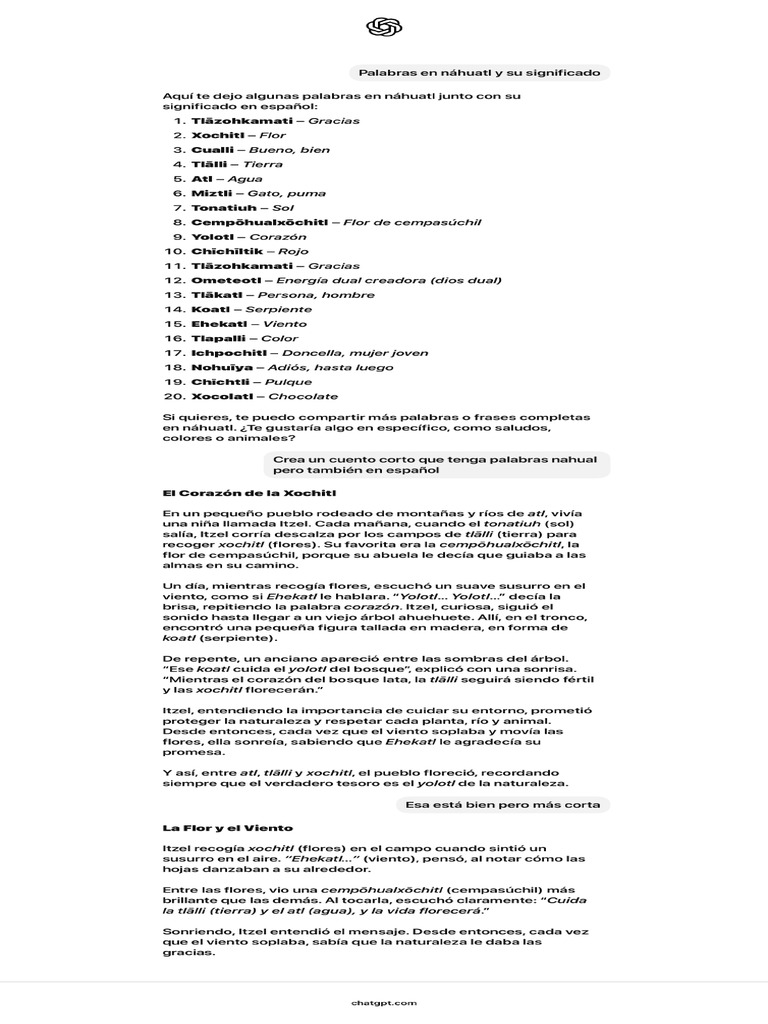 Palabras Náhuatl y Significado | PDF