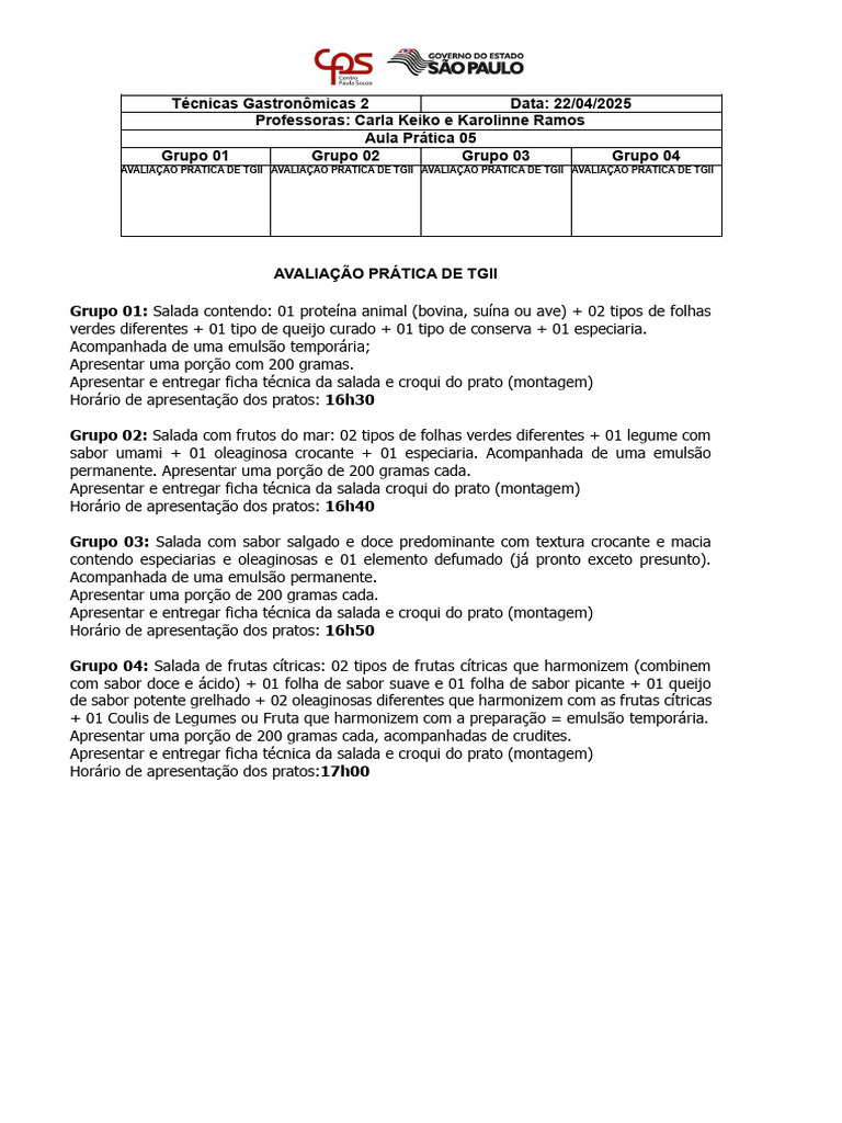 PROTOCOLO AULA PRÁTICA 05 TG2 - Cópia | PDF | Gosto | Queijo