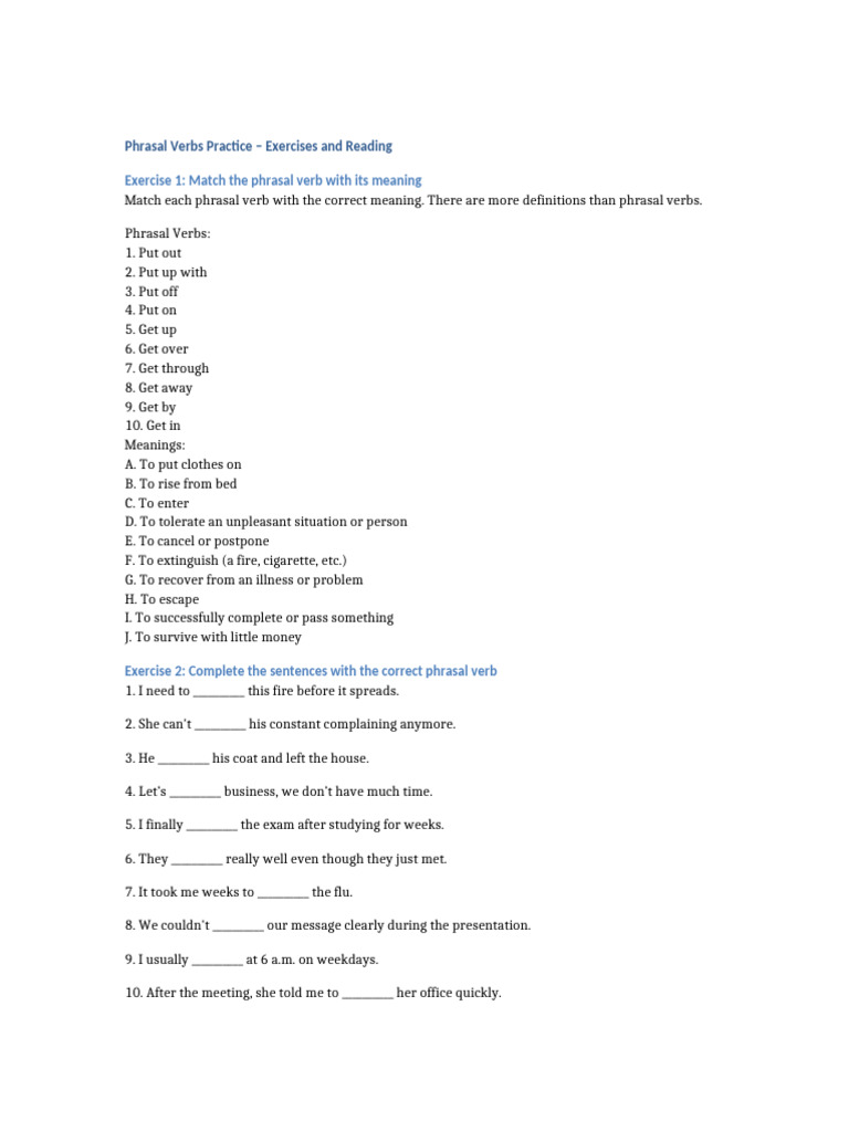 Phrasal Verbs Exercises and Reading | PDF | Chess Theory | Chess