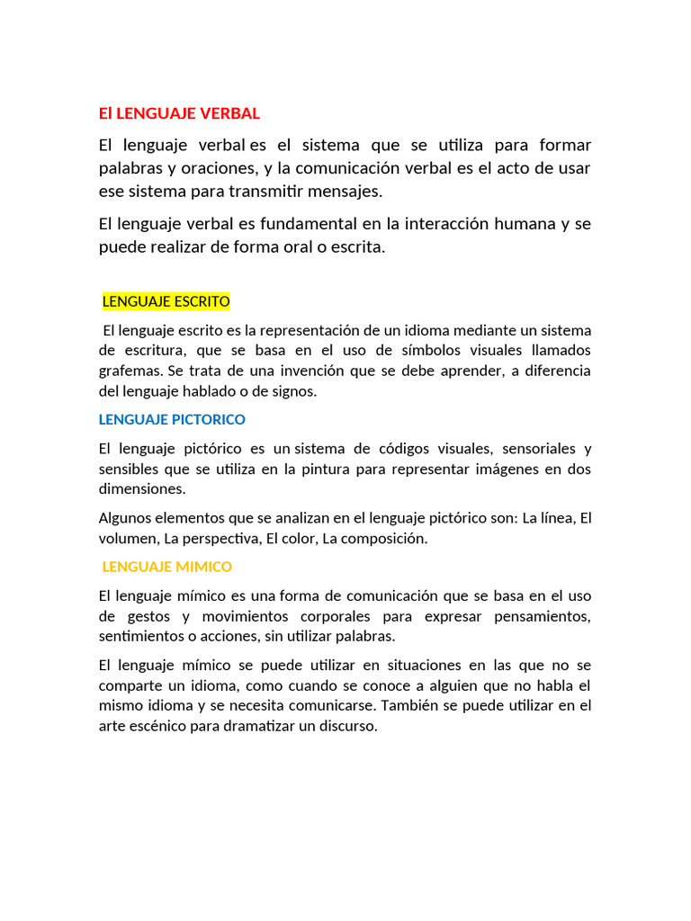 El Lenguaje Verbal | PDF