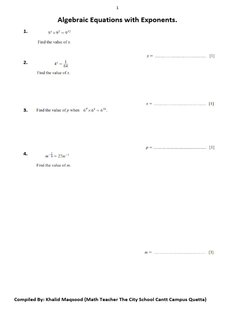Algebraic Equations With Exponents | PDF