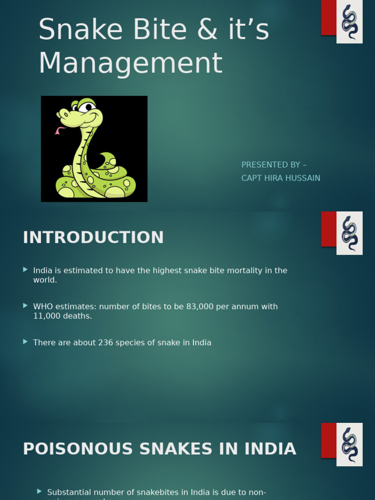 Snake Bite & It's Management | PDF | Venomous Snakes | Clinical Medicine