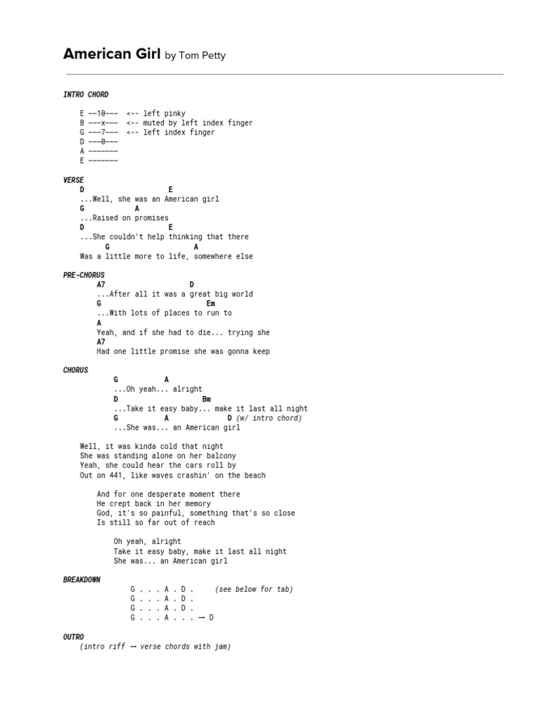 (Tom Petty) American Girl | PDF | Song Recordings | Rock Songs