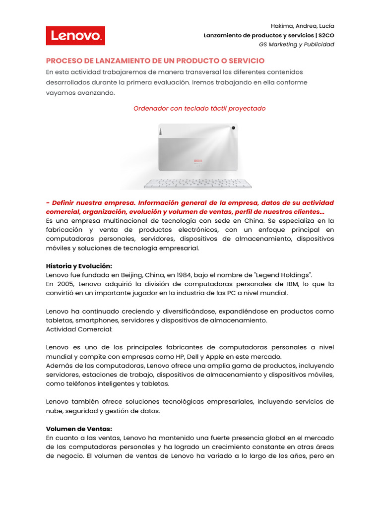 Proyecto Lanzamiento Lenovo | PDF | Lenovo | Tableta
