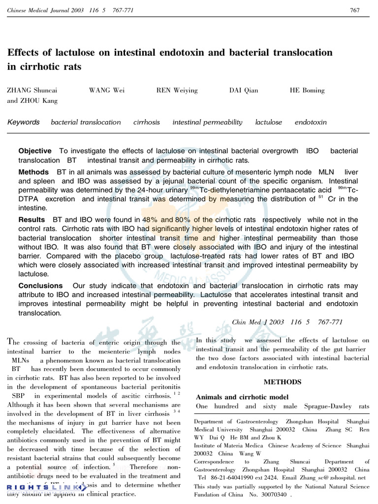Zhang Et Al Effects of Lactulose On Intestinal Endotoxin and Bacterial ...
