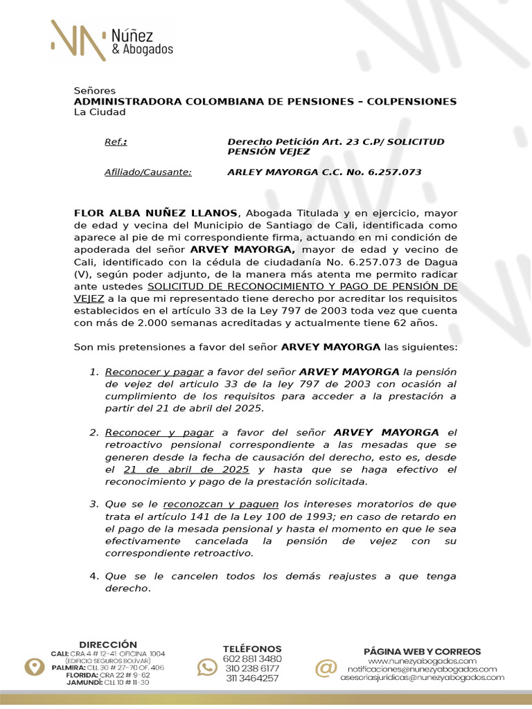 Reclamacion Administrativa - Pension Vejez - Arvey | PDF
