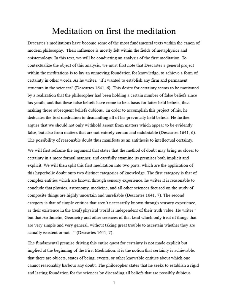 Analyzing Descartes' First Meditation | PDF | René Descartes | Certainty