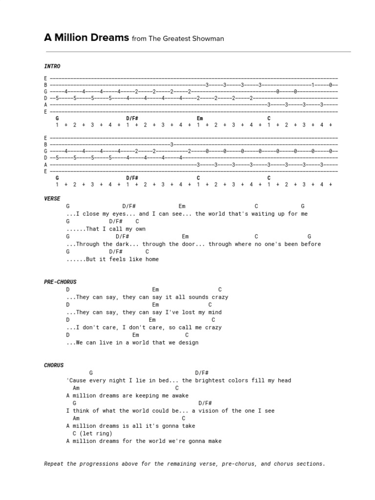 528 Hz Chords for A Million Dreams | PDF | Song Structure | Music Theory