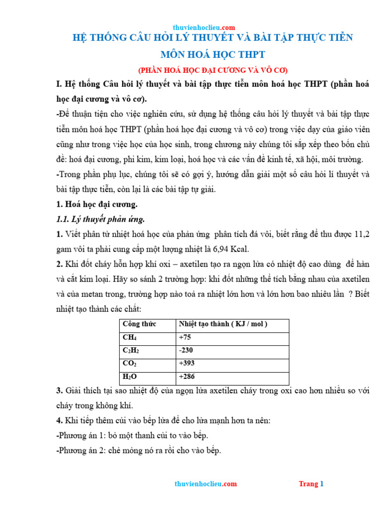 He Thong Cau Hoi Ly Thuyet Va Bai Tap Thuc Tien Mon Hoa Hoc THPT | PDF