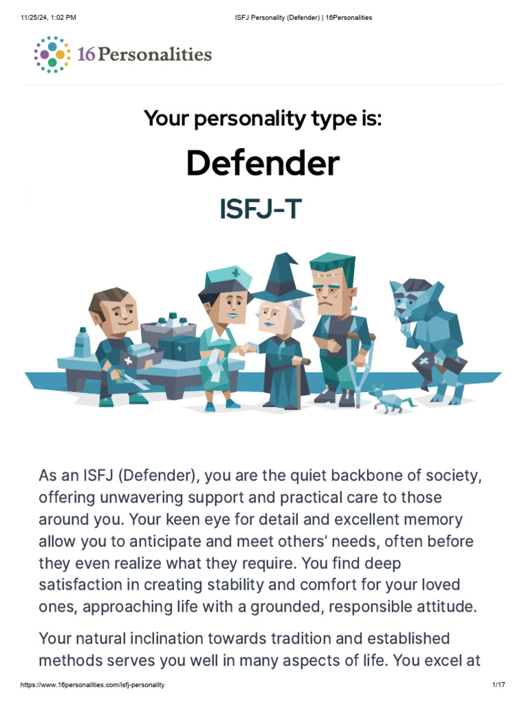 ISFJ Personality (Defender) - 16personalities | PDF | Psychological ...