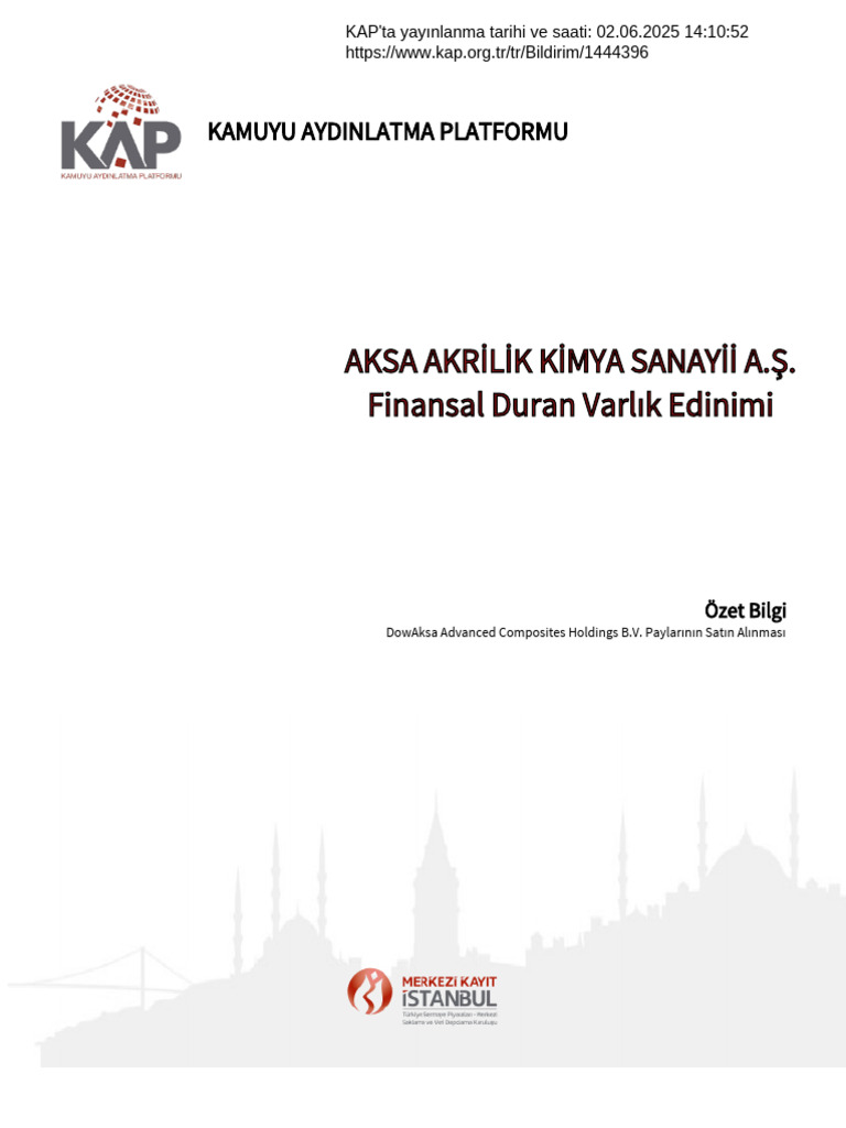 Dowaksa Advanced Composites Holdings B V Paylarinin Satin Alinmasi 02 ...