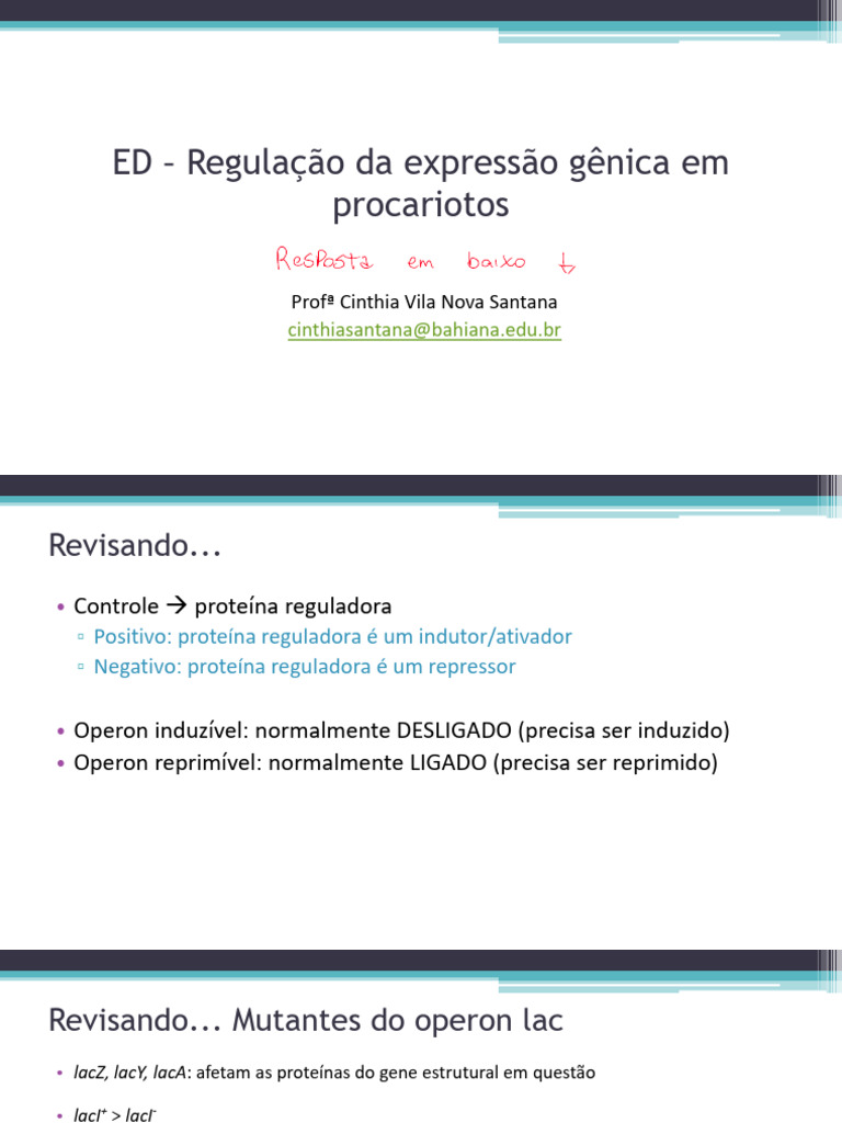 ED - Regulação Da Expressão Gênica em Procariotos RESPOSTA | PDF ...