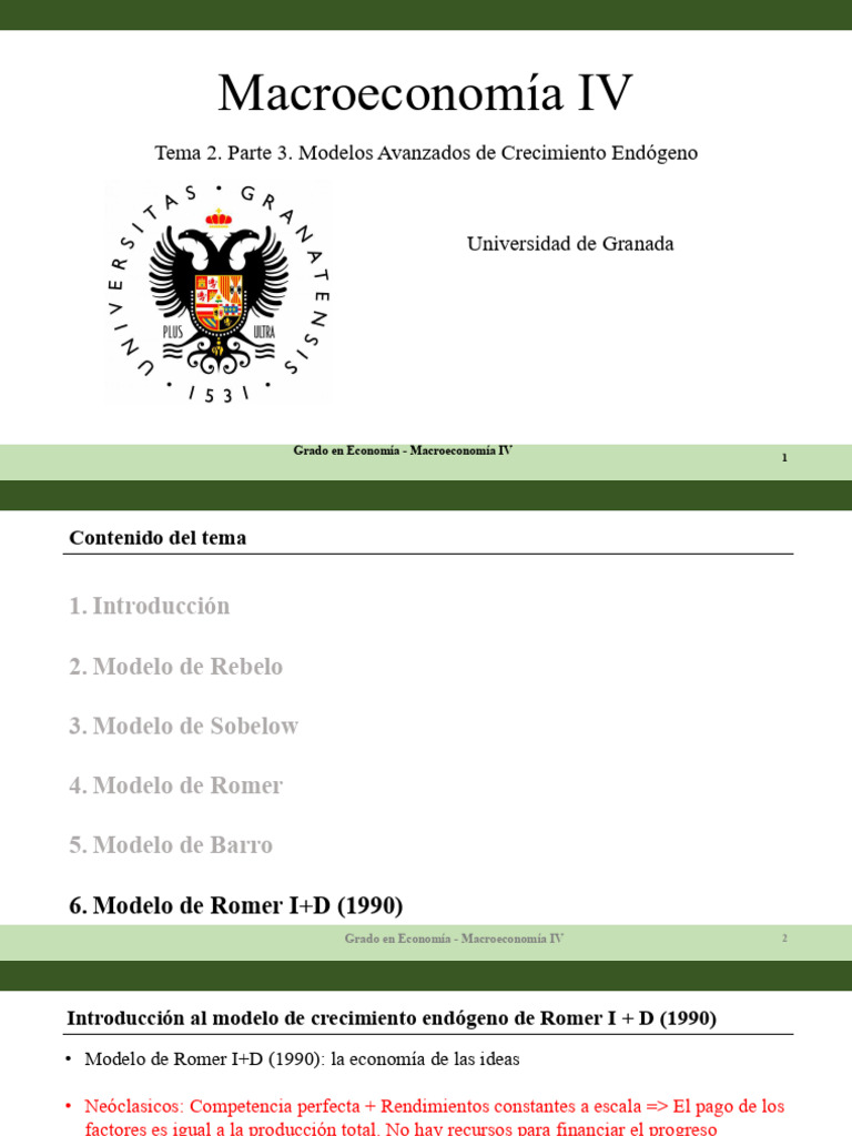 MACRO IV - Tema 2 RomerID | PDF | Macroeconómica | Investigación y desarrollo