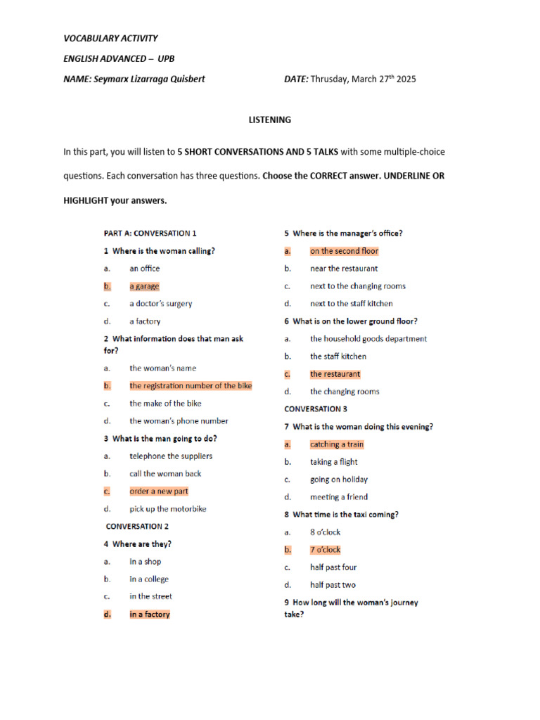 Session #36 - Listening Activity (ENGADV) | PDF
