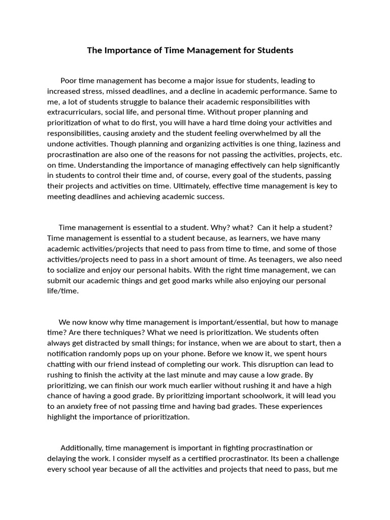 The Importance of Time Management For Students Speech | PDF | Procrastination | Professional Skills