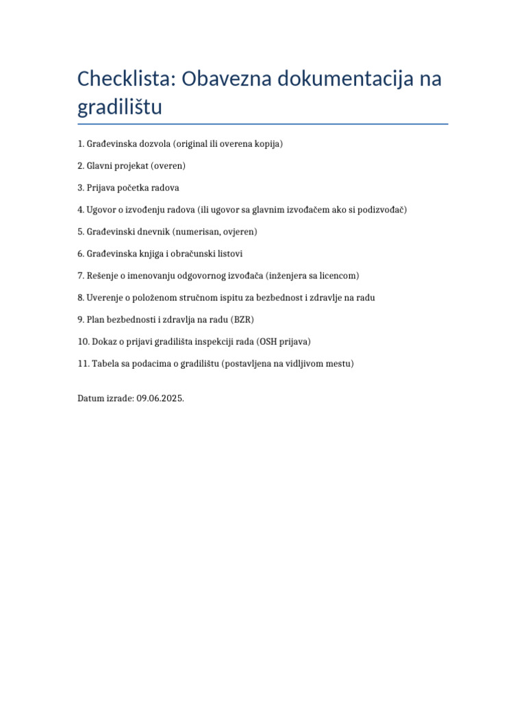 Checklista Gradiliste | PDF
