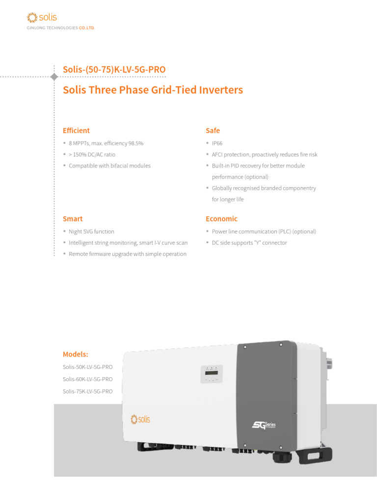 Solis Datasheet Solis (50 75) K LV 5G PRO PHL V1,2 202503 | PDF | Power Inverter | Electrical Grid