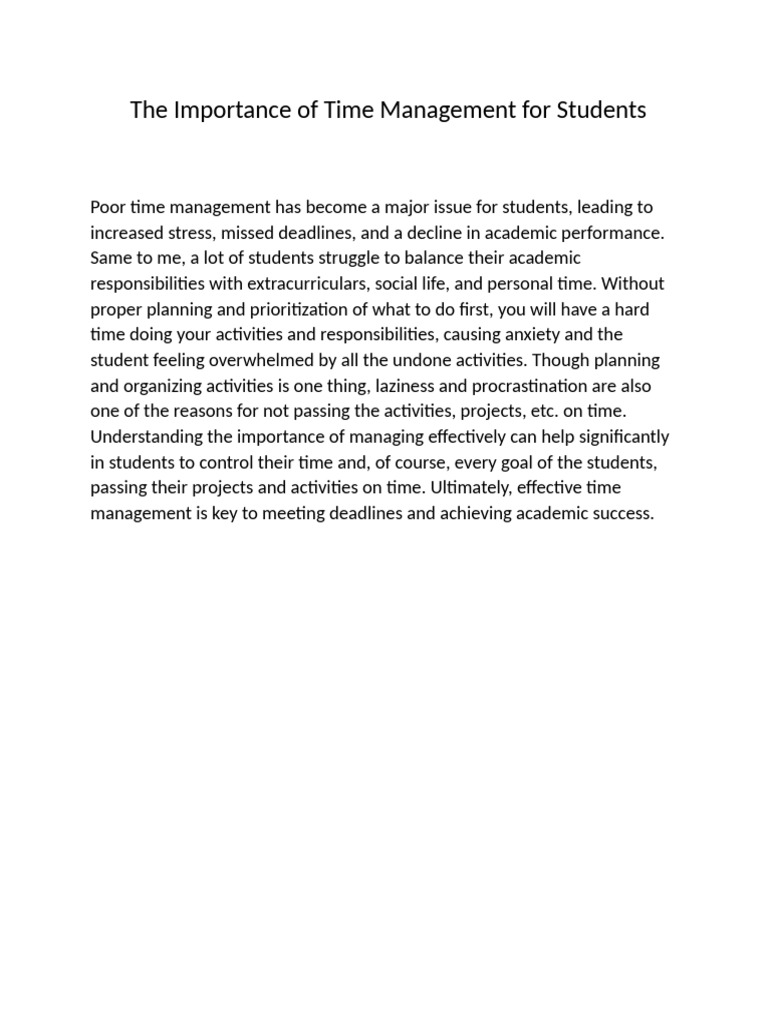 The Importance of Time Management For Students | PDF