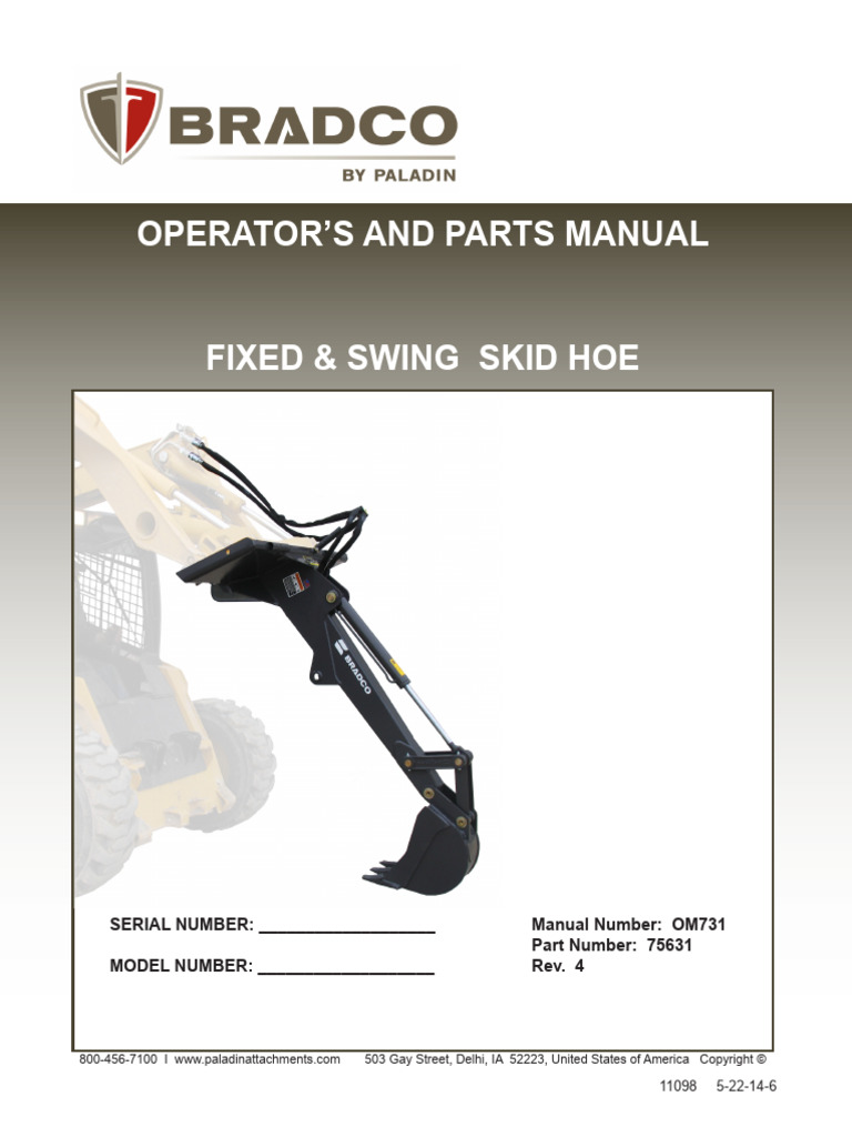 Manual Operation Spare Parts Edge Mini Backhoe Bradco Swing Hoe | PDF ...