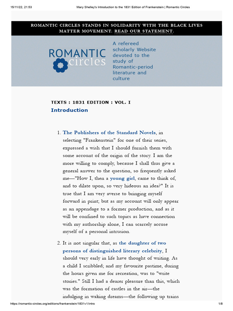 Mary Shelley's 1831 Frankenstein Intro | PDF | Frankenstein | Mary Shelley