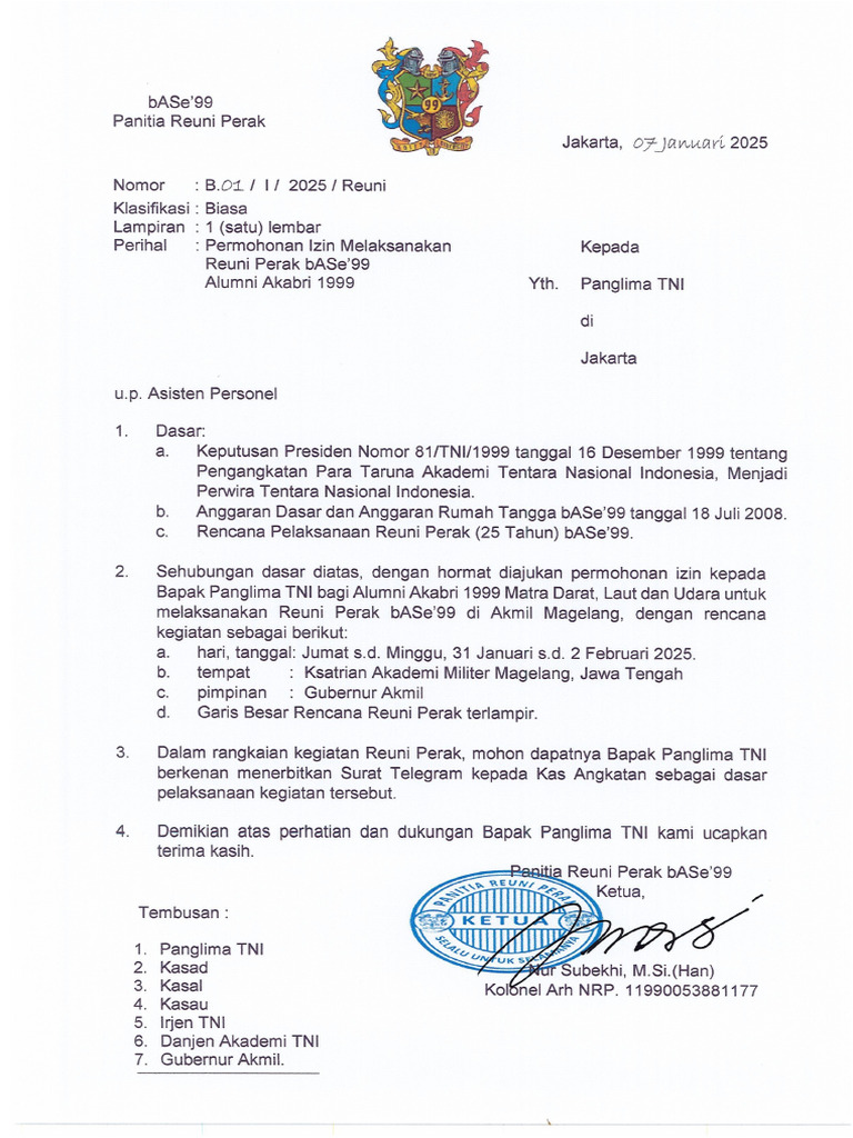 Surat Permohonan Izin - Panglima TNI (Up Aspers) | PDF
