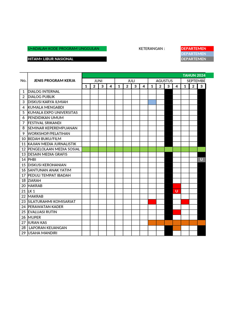 Kalender Program Kerja Kumala Perwakilan Rangkasbitung Massa Juang 2024-2025 | PDF