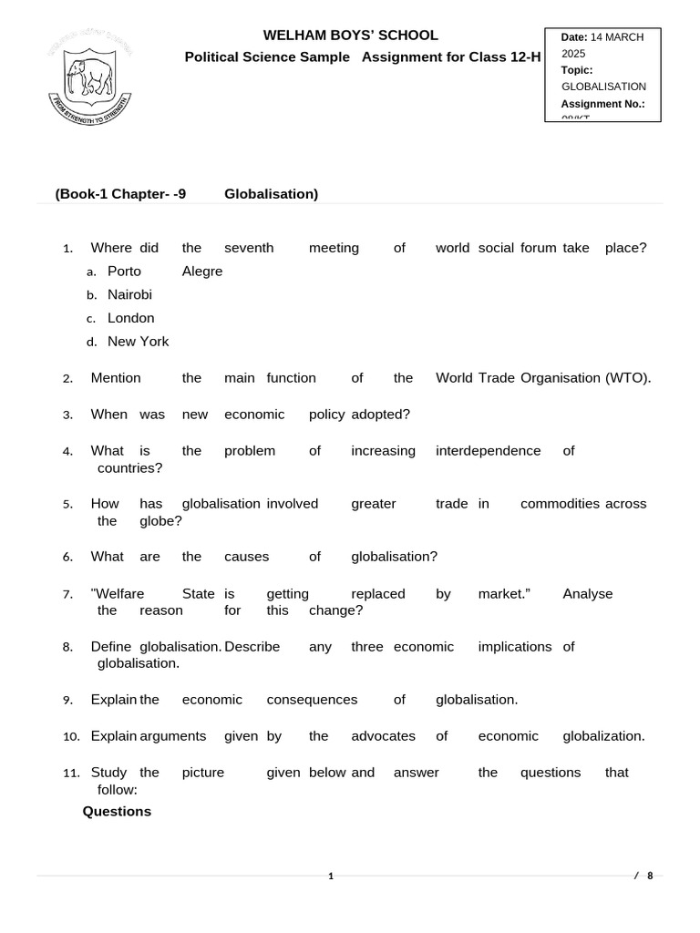 Worksheet 8 Globalisation Sample Only Copy 1 Pdf