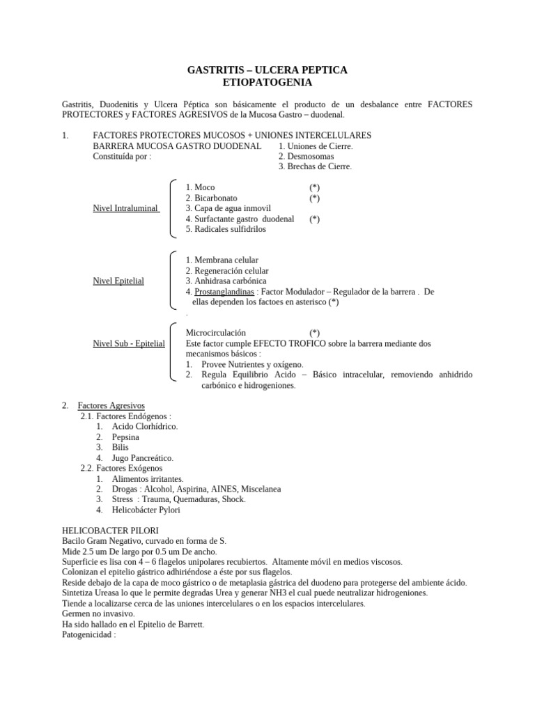 Gastritis - Úlcera Péptica Etiopatogenia | PDF | Especialidades Medicas