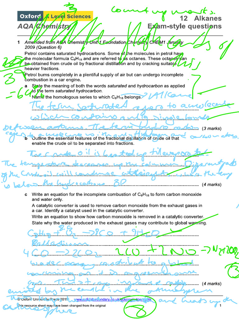 12 Alkanes Exam Style Questions | PDF