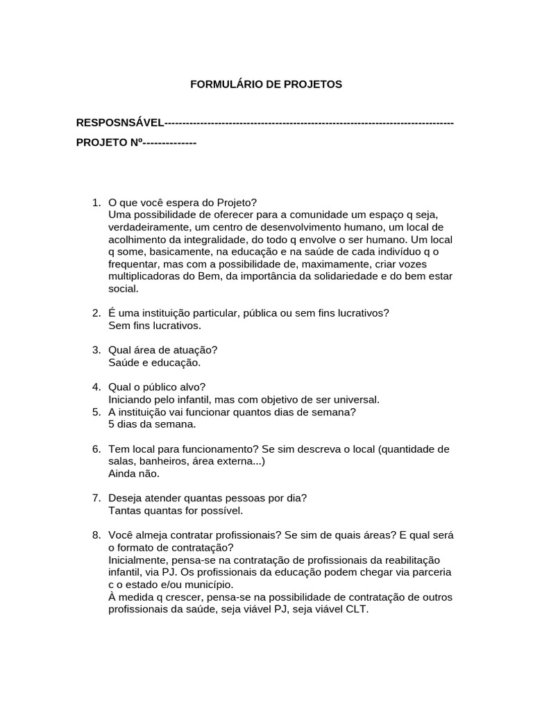 Formulário de Projetos | PDF