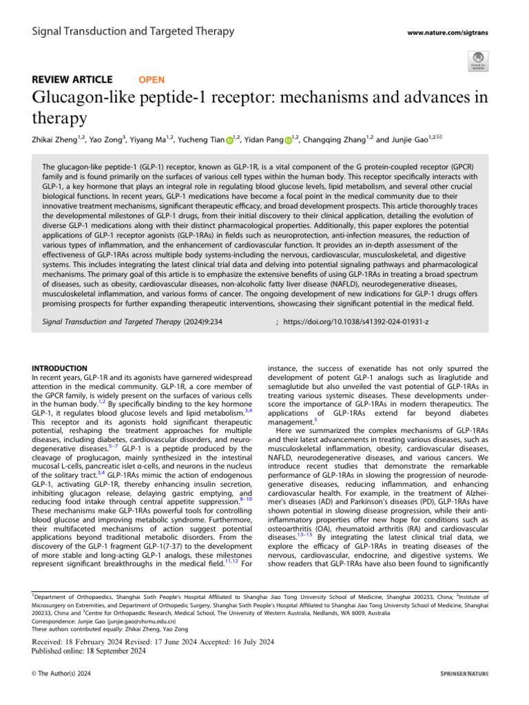 Glucagon-Like Peptide-1 Receptor: Mechanisms and Advances in Therapy ...