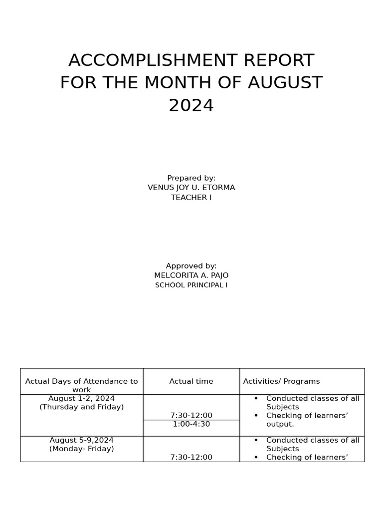 Accomplishment Report | PDF