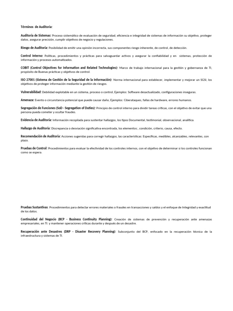 Terminos en Auditoria de Sistemas | PDF | Auditoría | Cobit