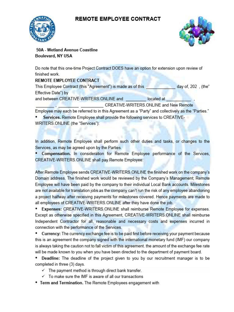 Remote Employee Contract (1) - Edit Text | PDF | Legal Remedy | Employment