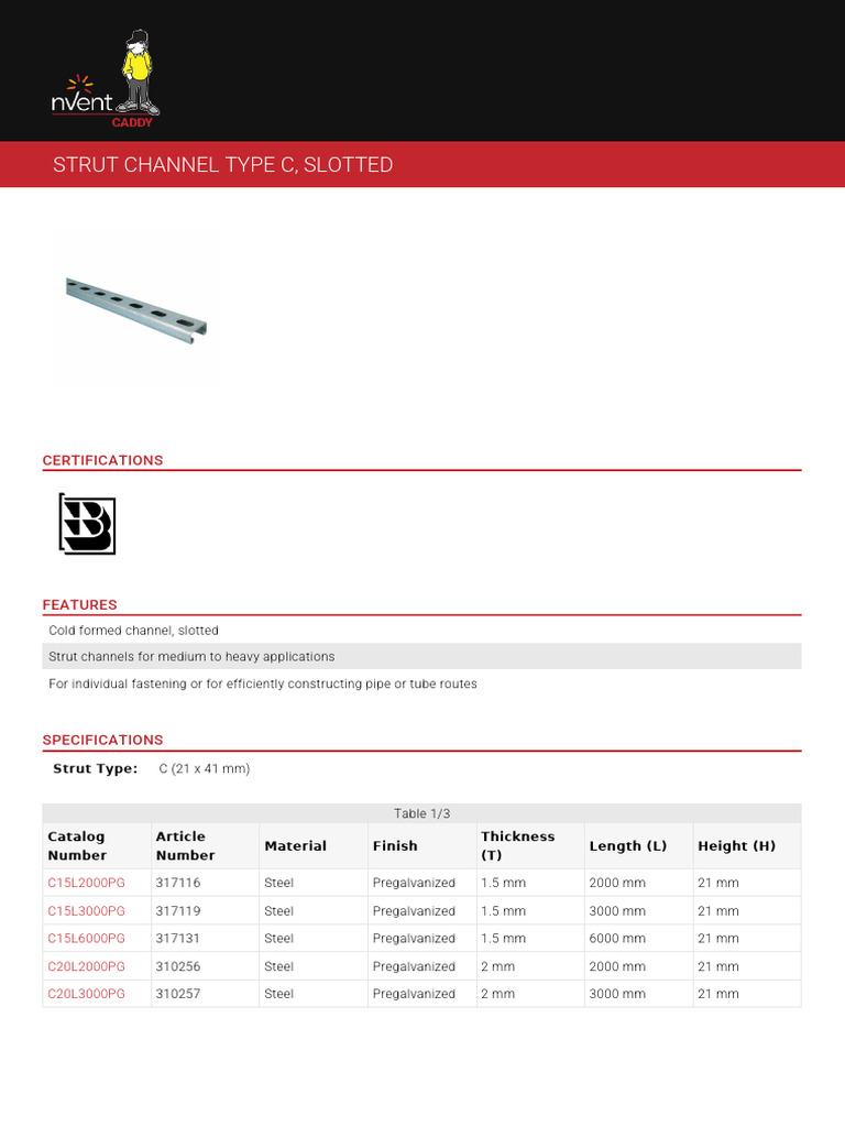 NVent CADDY Strut Channel Type C Slotted | PDF | Metals | Materials