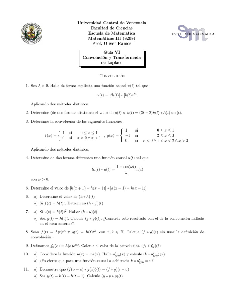 Guia 6. Convolución y Transformada de Laplace | PDF | Transformada de ...