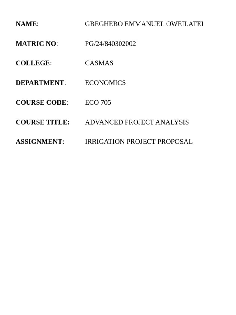 Irrigation Project Proposal | PDF | Agriculture | Food Security