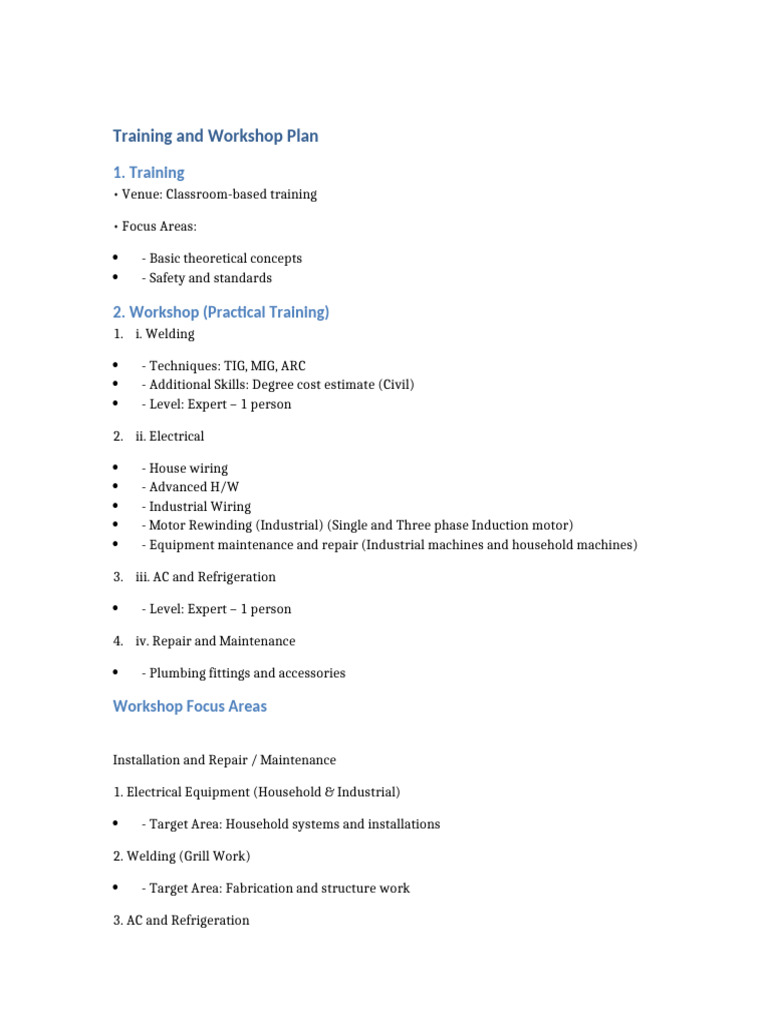 Training and Workshop Plan | PDF