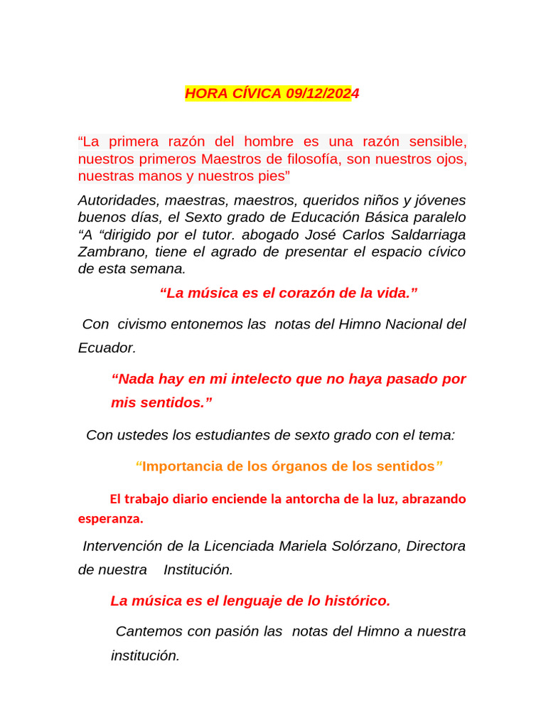 Hora Cívica Sexto A | PDF