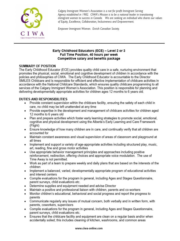 Early Childhood Educators (ECE) Â - Level 2 or 3 | PDF | Child Care ...