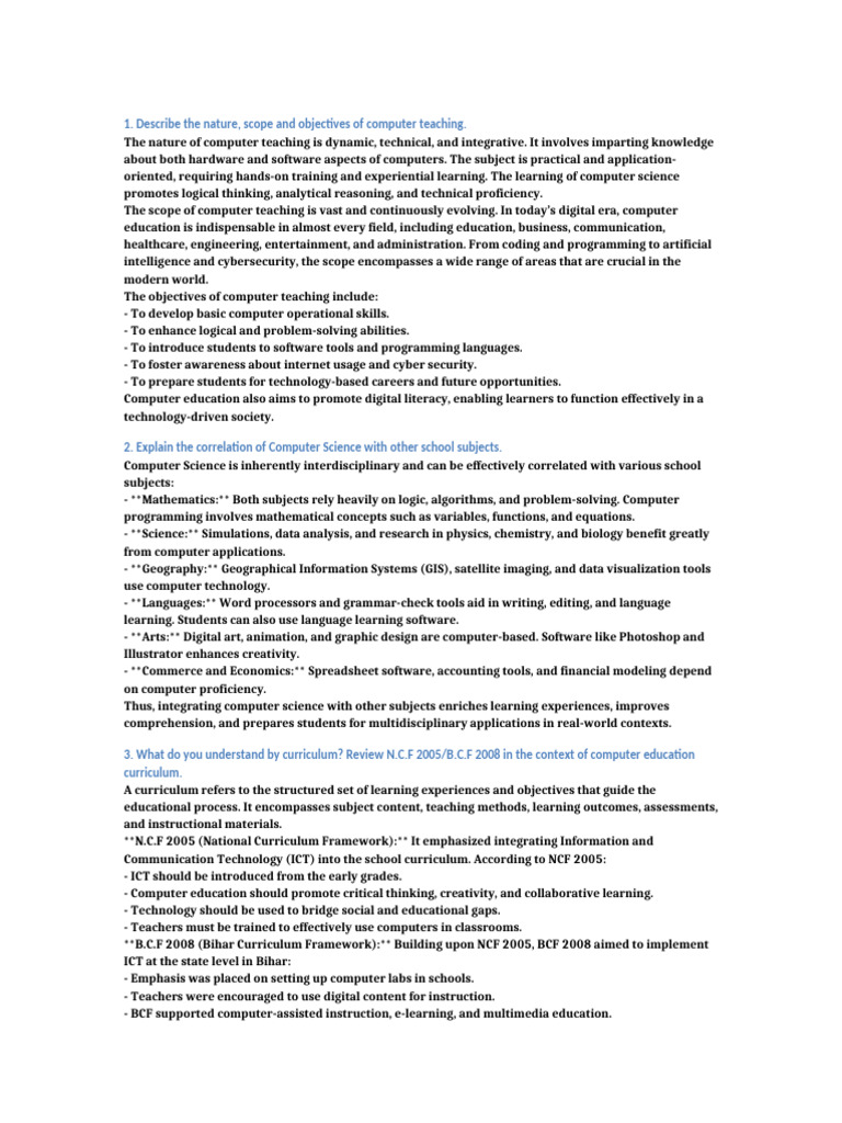 Pedagogy of Computer Science BEd English Expanded | PDF | Educational Technology | Computer Science