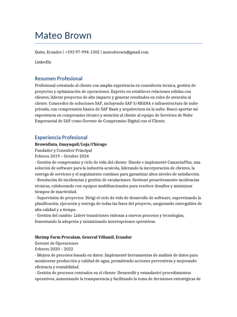 CV Mateo Brown | PDF | Software | Computación en la nube